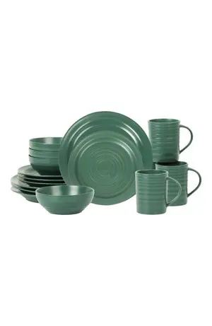 STONE + LAIN Orbit Stoneware 16-piece Dinnerware Set With Cereal Bowls And Mugs - Green