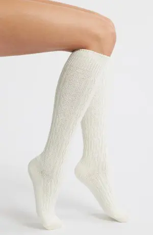 Hue Cable Knit Knee High Socks - Ivory