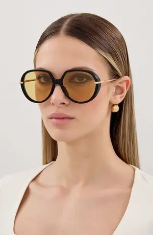 Bottega Veneta 60mm Round Frame Sunglasses - Black