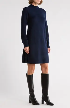 Halogen Mock Neck Long Sleeve Sweater Dress