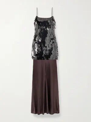 Staud Mesa Paillette-embellished Maxi Dress - Brown