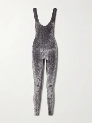 Gucci Crystal-embellished Velvet Jumpsuit - Gray