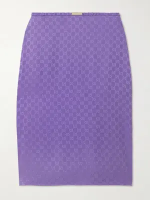 Gucci Embellished Ruched Silk-jacquard Midi Skirt - Purple