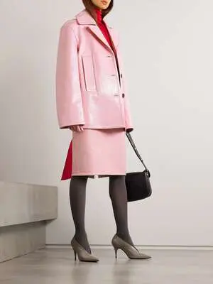 Gucci Oversized Crinkled Patent-leather Coat - Baby Pink