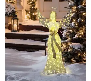 LUXEN HOME Luxenhome Lighted 4.1ft Angel With Gold Bow Hol Iday Decoration - One-color