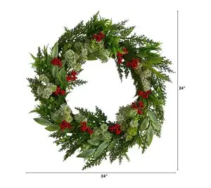 NEARLY NATURAL 24' Cedar, Eucalyptus & Berries Wreath