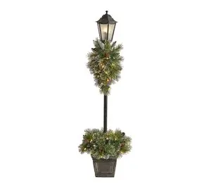 NEARLY NATURAL 5' Pre-lit Decorated Lamp Post W Ith Greenery - One-color