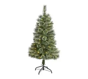 NEARLY NATURAL 4' Slim Snow Tip Pine Tree W/ 10 0 Led Light - One-color