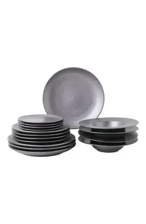 STONE + LAIN Valencia Porcelain 16-piece Dinnerware Set - Metallic Grey