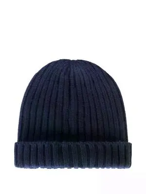 Fedeli Ribbed Cashmere Beanie - Blue