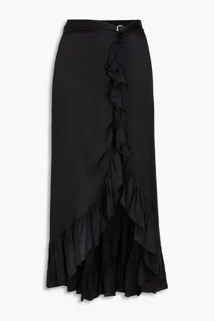 Maje Satin Ruffled Midi Skirt