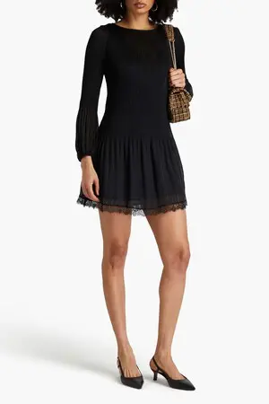 Maje Lace-trimmed Plissé-organza Mini Dress