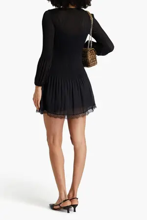 Maje Lace-trimmed Plissé-organza Mini Dress