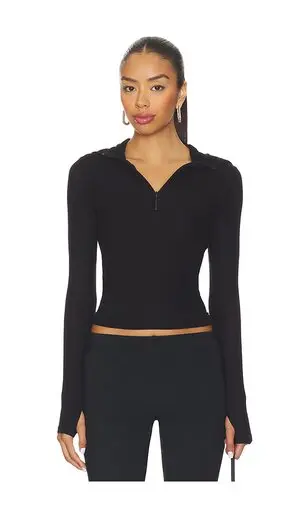 Michael Lauren Jove Long Sleeve Half Zip Top - Black
