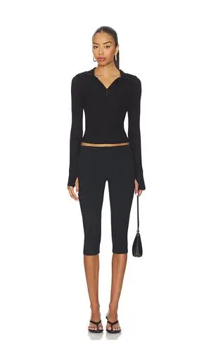 Michael Lauren Jove Long Sleeve Half Zip Top - Black