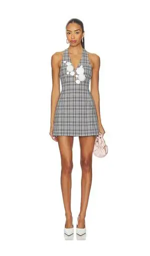 YUHAN WANG Hand Crafted Rose Check Halterneck Dress