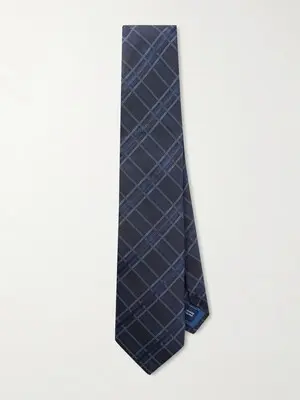 Mr P. 8cm Checked Silk Neck Tie - Blue