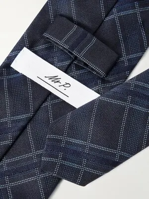 Mr P. 8cm Checked Silk Neck Tie - Blue