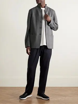 Sease Ellen 2.0 Unstructured Wish® Virgin Wool And Cashmere-blend Felt Blazer - Gray