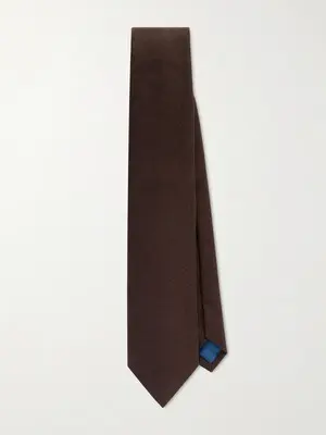 Mr P. Wool And Silk-blend Twill Tie - Brown