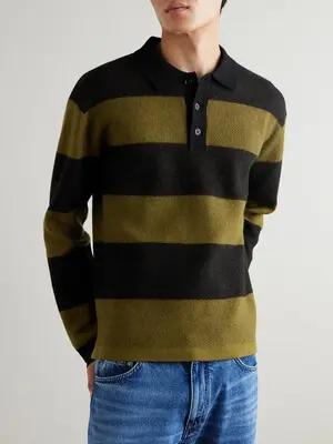 Nn07 Rugby 60017 Striped Wool Polo Shirt - Brown