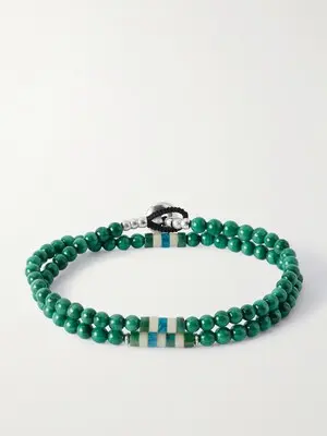 MIKIA Sterling Silver Malachite Bead Bracelet - Green