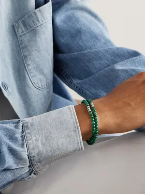 MIKIA Sterling Silver Malachite Bead Bracelet