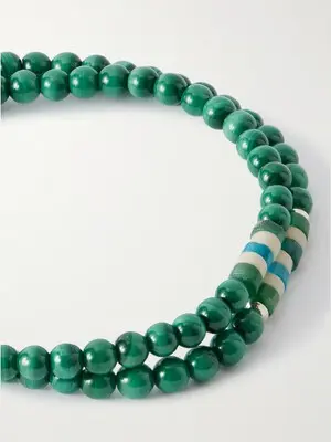 MIKIA Sterling Silver Malachite Bead Bracelet