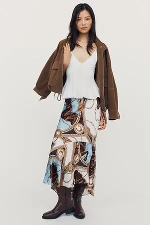 Maeve Bias-cut Satin Midi Skirt - Pale Blue Pattern