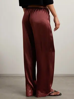 DÔEN Lavon Lace-trimmed Silk-satin Wide-leg Pants - Brown
