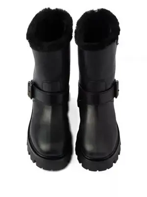 Prada Buckle-fastening Shearling Boots - Black