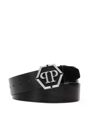 Philipp Plein Leather Belt With Hexagon Buckle - Black
