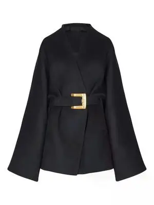 Balmain Belted Wrap Coat - Black