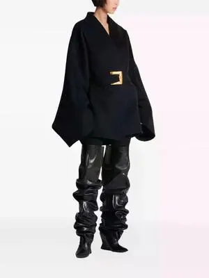 Balmain Belted Wrap Coat - Black