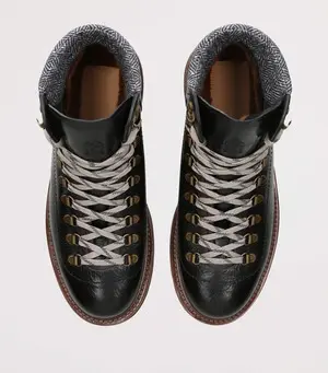 Brunello Cucinelli Leather Mountain Boots With Wool-cashmere Trim