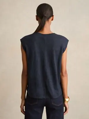 REISS Mara Linen Cap-sleeve T-shirt