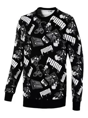 PUMA Super Sound Aop Graphic-print Long Sleeve Crewneck - Black