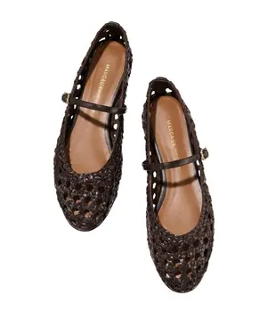 MARGAUX LONNBERG The Woven Demi Jane Flats - Espresso Leather