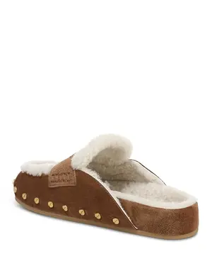 Veronica Beard Fenix Shearling Clogs - Hazelwood