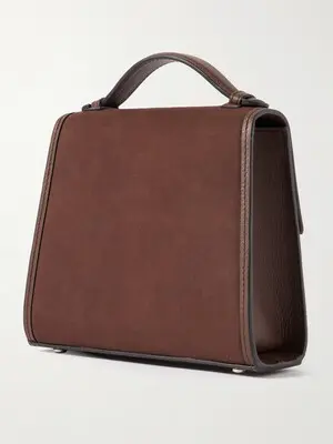 HUNTING SEASON Small Leather-trimmed Suede Tote - Brown