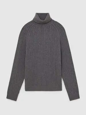 REISS Dartford Cable-knit Wool Jumper - Mid Grey Melange
