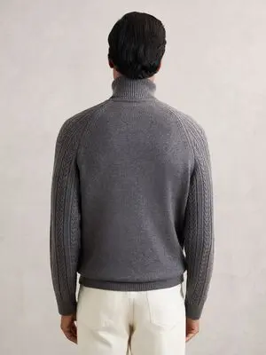REISS Dartford Cable-knit Wool Jumper - Mid Grey Melange