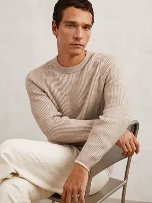 REISS Crammond Brushed Rib-knit Jumper - Oatmeal Brown