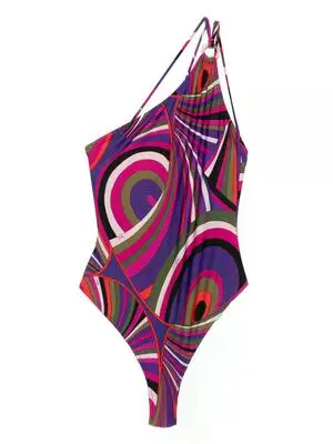 Emilio Pucci Abstract-print One-shoulder Swimsuit - Purple