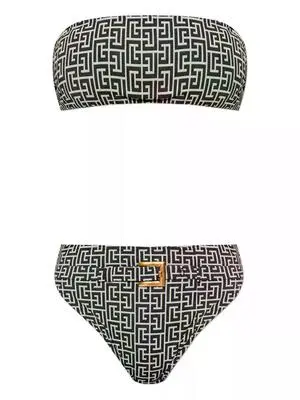 Balmain Geometric-print Belted Bikini - Black