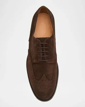 TOD & APOS;S Suede Wingtip Brogue Derby Shoes - Dkbrwn