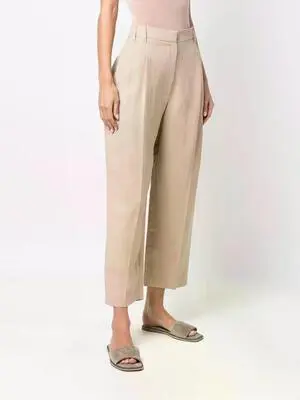 Brunello Cucinelli High-waisted Cropped Linen-blend Trousers