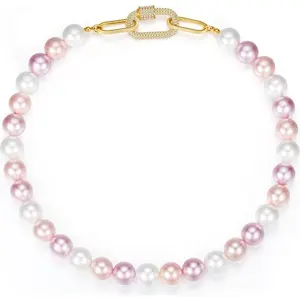 CLASSICHARMS Shell Pearl Necklace With Gem-encrusted Carabiner Lock - Pink