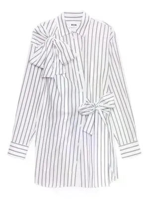 MSGM Striped Shirt Dress With Bow Detail - White