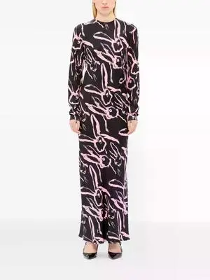 MSGM Rabbit-print Long-sleeve A-line Dress